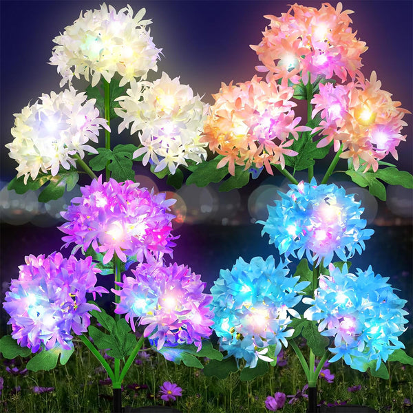 4 Pack LED Outdoor Solar Hydrangea Flowers-Upgraded Solar Garden Light ...